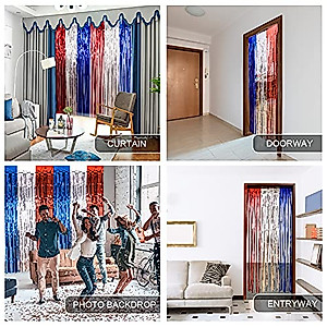 LOLStar 4th of July Decorations,Red White and Blue 3 Pack Tinsel Foil Fringe Curtains,4th of July Photo Booth Prop Streamer Backdrop for America Patriotic Party,Memorial Day,Independence Day,Labor Day