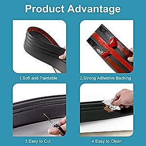 NeatiEase Peel and Stick Baseboards Moulding Trim, 4 Inch x 16.4 Feet Self-Adhesive Floor Baseboard, Flexible Rubber Baseboard Molding Cove Base Vinyl Wall Base (Black)