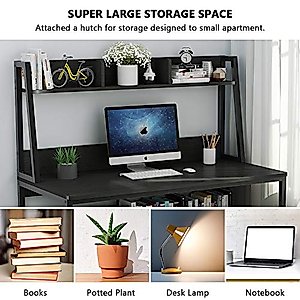 Tribesigns Computer Desk with Hutch,47 inches Home Office Desk with Space Saving Design with Bookshelf for Small Spaces (Black, 47)
