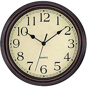 Foxtop Retro Silent Non-Ticking Round Classic Clock Quartz Decorative Battery Operated Wall Clock for Living Room Kitchen Home Office 12 inch (Bronze)