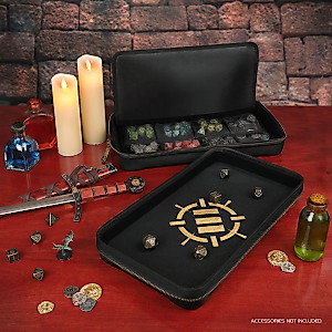 ENHANCE Tabletop Community DND Dice Case and Dice Rolling Tray - Dice Holder and Storage for up to 500 RPG Dice with Rugged Protective Design, Soft Interior, and Organizer Pockets (500 Dice Capacity)