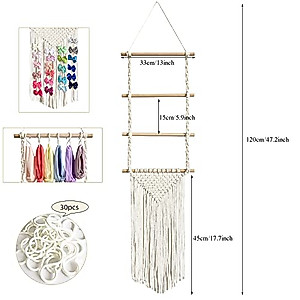 UKYLIN Headband Holder Hair Bows Organizer for Girls, Baby Hair Bow Holder Hair Clips Organizer with 30 Pcs Plastic Hooks for Room Wall, Door or Closet (White)