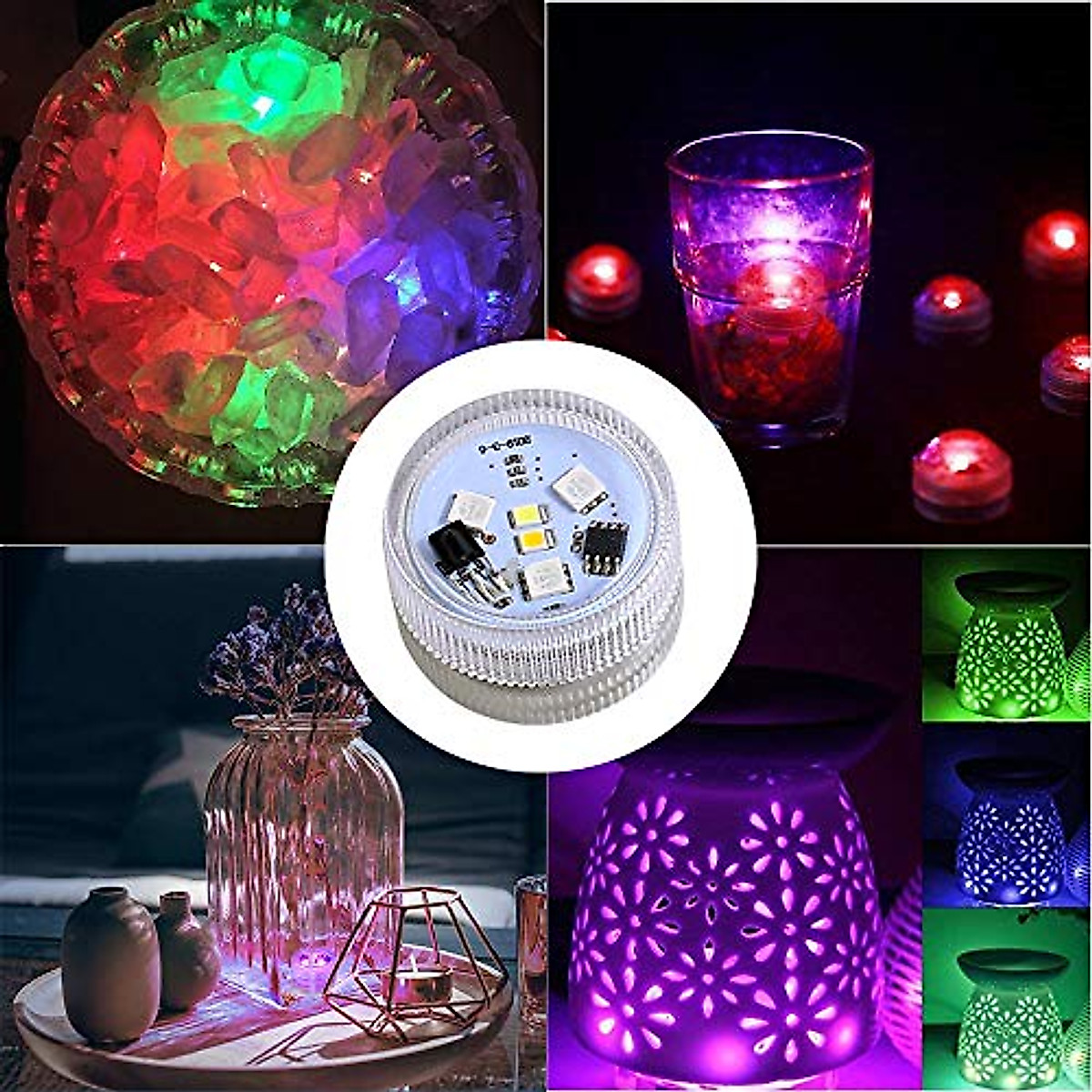 KUCAM Mini Submersible LED Lights, Waterproof Small LED Tea Lights Candle with Remote Battery Operated,RGB Color Changing for Vase Home Party Wedding Table Centerpieces,10 Pack