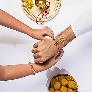 Eximious India Rakhi For Brother - Set of 2 With Card Rudraksha Ganesha Pendant For Raksha Bandhan Designer Rakhi Thread for Bhaiya (Design 2)