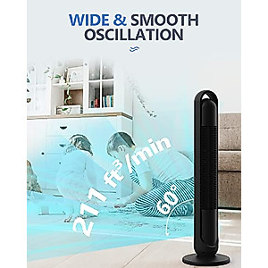 Tower Fan with Remote, G-Ocean 45 Inch Oscillating Fan, Bladeless Fans with 24H Timer, 3 Speeds, 3 Modes, LED Display, Cooling Standing Floor Fan for Bedroom Living Room Home Office, Meteorolite Black