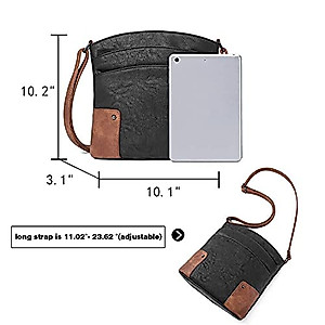 CLUCI Crossbody Bags for Women Leather Purse Travel Vacation Triple Pockets Vintage Handbags Shoulder Bags Black with Brown