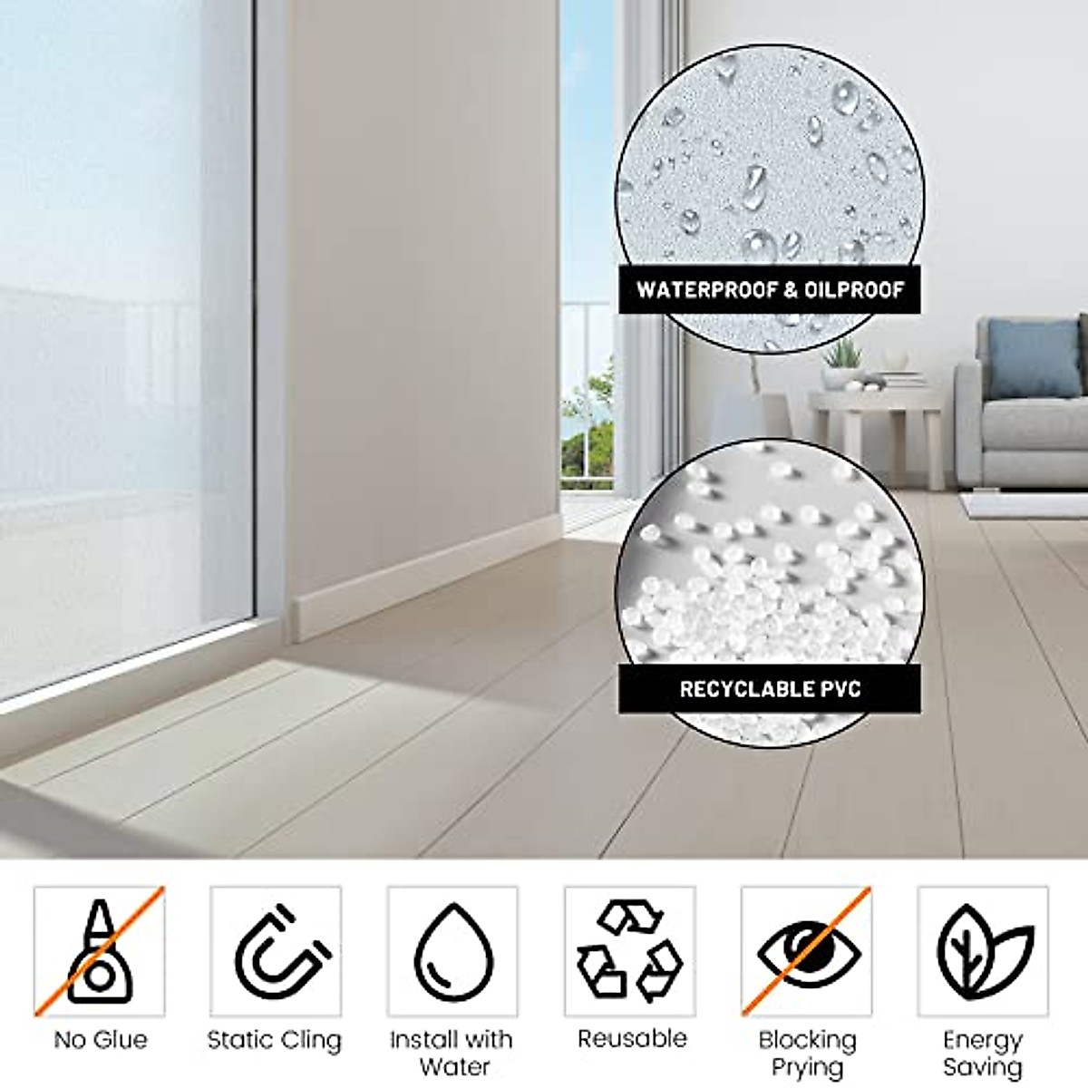 HTVRONT Window Privacy Film - Frosted Glass Window Film, Static Cling Heat Blocking Privacy Film, Window Cling for Home, Office, Bathroom Decoration (17.5"6.5ft, Matte White)
