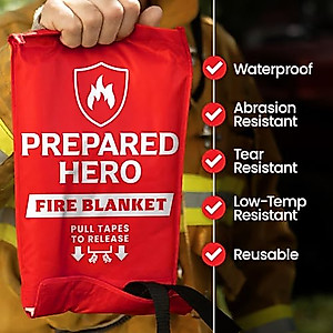 Prepared Hero Emergency Fire Blanket - 4 Pack - Fire Suppression Blanket for Kitchen, 40” x 40” Fire Blanket for Home, Fiberglass Fire Blanket