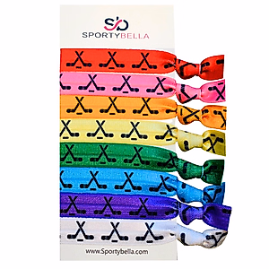 Sportybella Multicolored Hair Ties and Accessories - Elastic No-Crease Set for Girls, Ice Hockey Players & Teams. Ice Hockey Gifts, 8pcs.