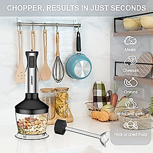 Immersion Hand Blender,5 in1 Emulsion Blender 800W 20 Speed, 500ML Chopper, 600ML Beaker, Stainless Steel Whisk and Milk Frother for Smoothie, Baby Food, Sauces,Puree, Soup,Milk coffee（BPA-free）