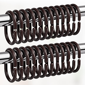 Amazer Plastic Shower Curtain Rings, 24 Pcs Brown Shower Curtain Rings, Shower Curtain Hooks Rings, Plastic Shower Curtain Hooks for Bathroom Shower Rod, Shower Rings Loops for Shower Curtain