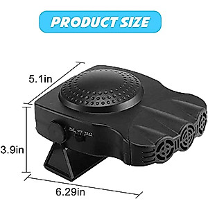 Car Heater, Car Heater Defroster Fans with Heating & Cooling Modes for 2 in 1 Fast Heating, 12V 150W Defrost Defogger with Plug in Cigarette Lighter, Window Defroster for Car