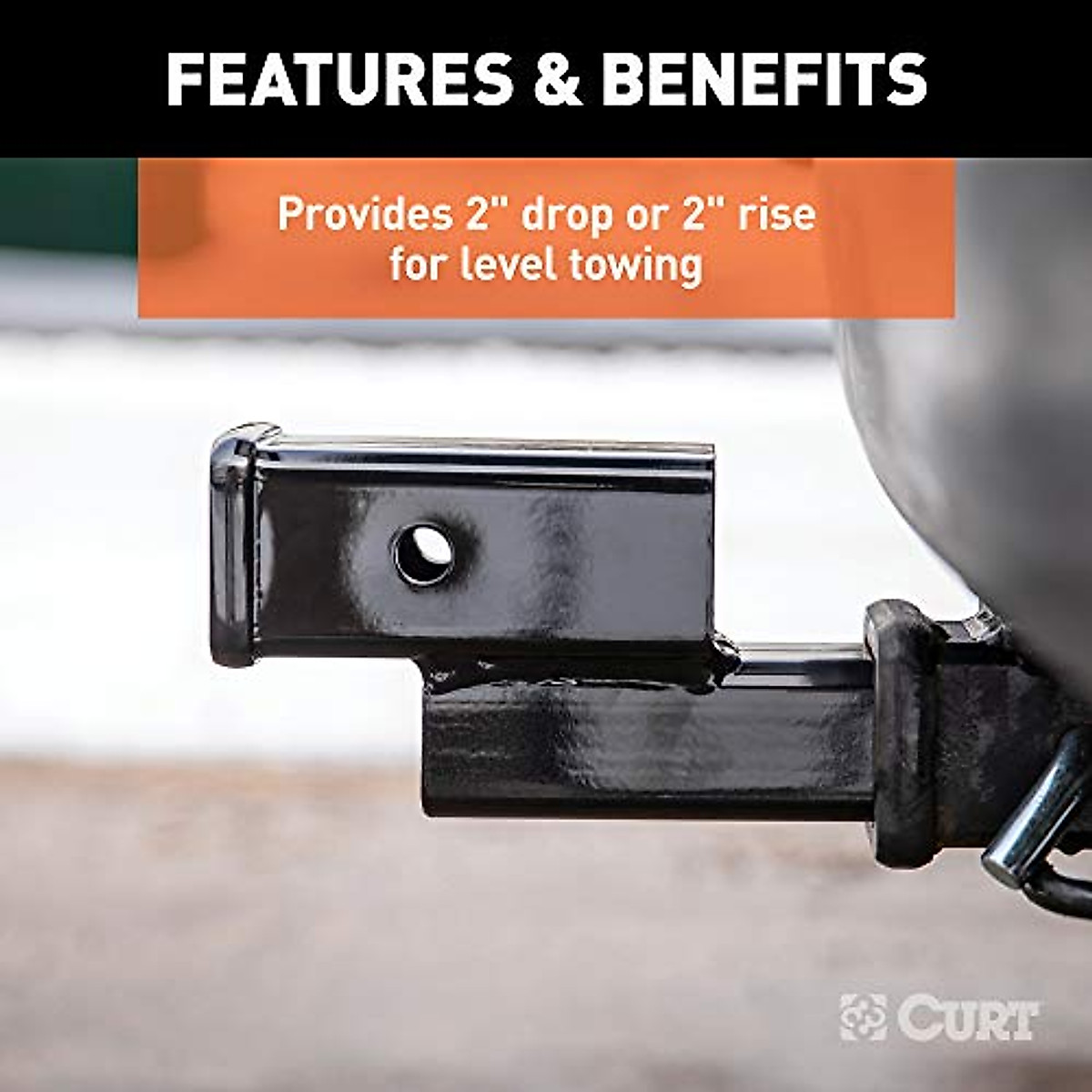 CURT 45797 Trailer Hitch Adapter, 2-Inch Receiver, 2-in Drop or Rise, 7,500 lbs