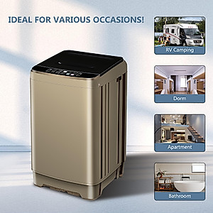 JANREAY Portable Washing Machine 13.3lbs Full Automatic Washing Machine 2 In 1, 10 Programs & 8 Water Levels with LED Display, Child Lock, for Apartment, Dorm, RV, and More Gold