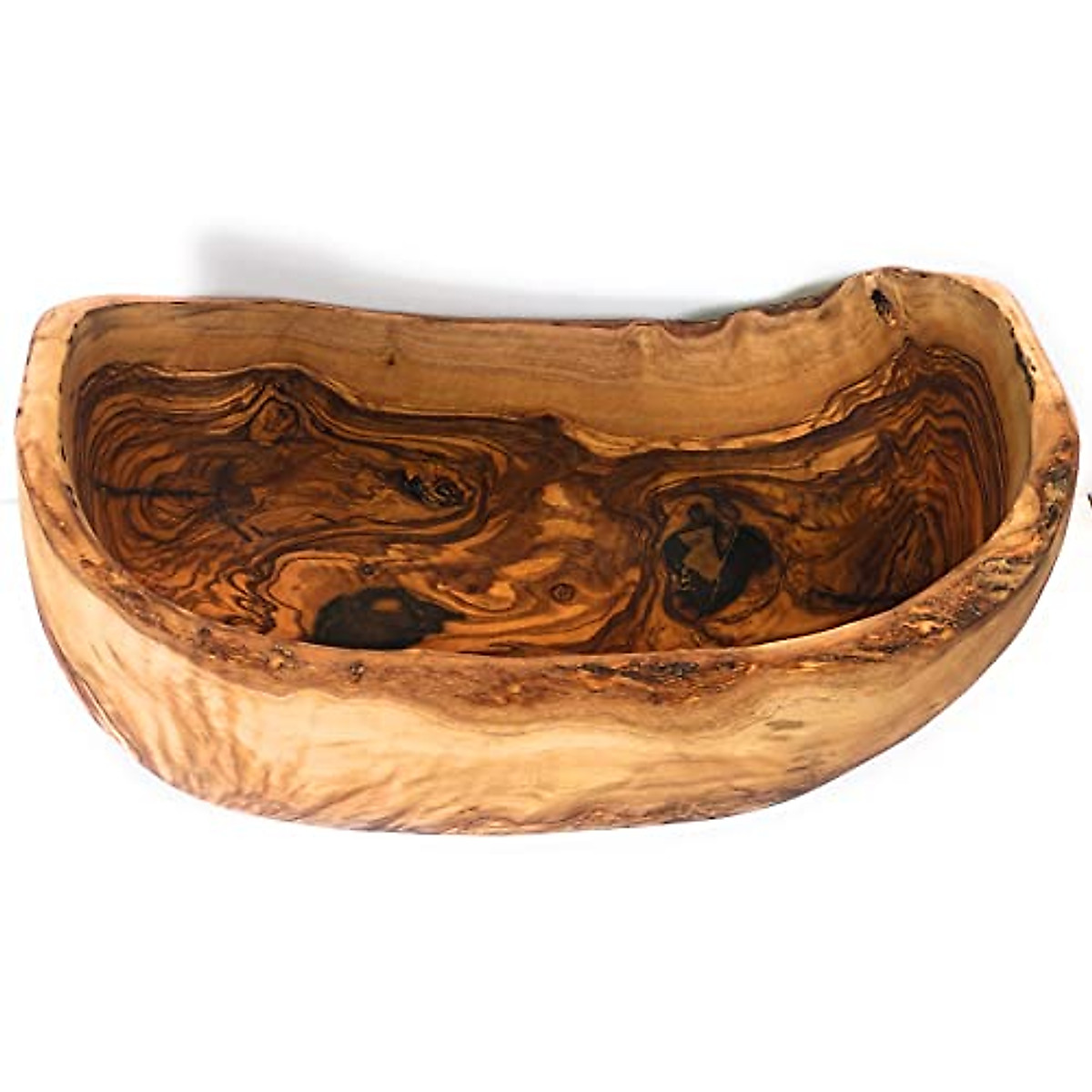 Orchard Hardwoods 10" Rustic Oval Artisan Olive Wood Dough Bowl Bread Basket Boat Shaped - Live bark edge. Natural Server for Fruit, Salads, Chips, Popcorn. In Lg 10" or XL 12". (Large 10x5-6x4)