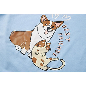 Vopmocld Big Girls Cartoon Corgi and Cat Pajamas Cute Patterns Sleepwear 2PCS Long Sleeve Long Pants Jammies Loungewear, Corgi/Cat, 14