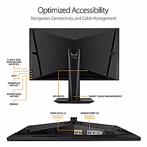 ASUS TUF Gaming 27" 2K HDR Gaming Monitor (VG27AQ) - QHD (2560 x 1440), 165Hz (Supports 144Hz), 1ms, Extreme Low Motion Blur, Speaker, G-SYNC Compatible, VESA Mountable, DisplayPort, HDMI ,Black