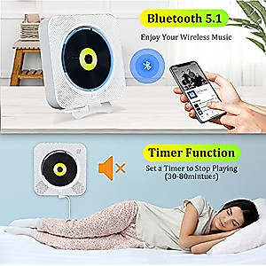 KOVCDVI Portable CD Player with Bluetooth Background Lights Wall Mountable Built-in Speakers CD Players for Home Headphone Jack with Remote Control FM Radio USB TF Card MP3 AUX Input Output