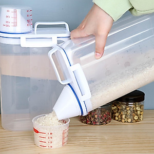 LDHHYH 4 Pack 5.5 LB Rice Storage Containers, Clear Rice Storage Bin with Measuring Cup & Pour Spout, Cereal Containers Dispenser, Kitchen Plastic Rice Holder Saver for Flour Grain Bean