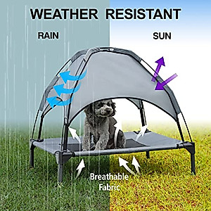 Hooyeatlin Elevated Dog Bed for Small Dogs - Cooling Raised Pet Cot with Removable Canopy Portable Dog Shade Tent for Indoor & Outdoor Use Gray ( S Size )