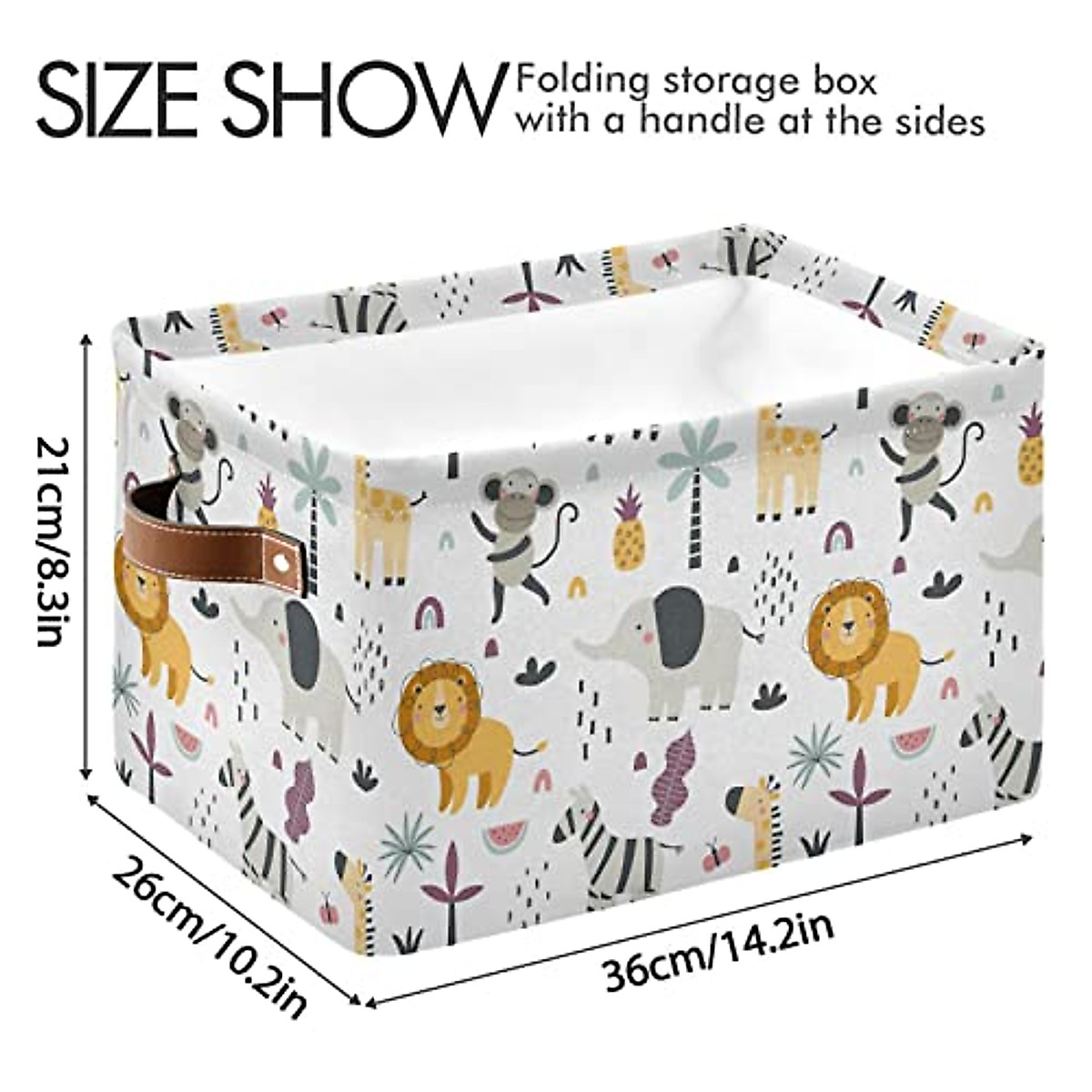 Storage Bin Basket 1 pcs Large Foldable Clothes Bag Collapsible Fabric Laundry Hamper Folding Washing Bin (Rectangle-Elephant Zebra Lion Monkey Animal)