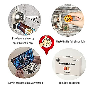 GYSH Bottle Opener Wall Mounted,Bottle Cap Collector With Metal Basket Frame And Basket Net,It Is An Ideal Gift For Basketball And Men'S Beer Lovers (black)