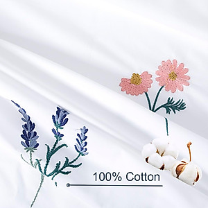 YINFUNG Embroidered Duvet Cover Floral King White Flower Pink Green Blue Blossom Girly French Country Rustic Girls Women Bedding Set 104x90