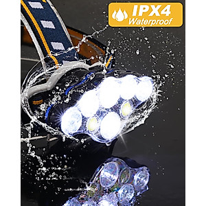 Rechargeable Headlamp, 8 LED Headlamp Flashlight 18000 Lumen 8 Modes with White Red Lights USB Cable, Waterproof Head Lamp for Outdoor Camping Cycling Running Fishing