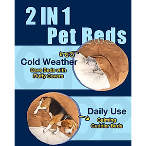 Pet Soft Small Dog Bed Cat Bed with Cover Cave - Round Calming Dog Beds Washable Cuddler Puppy Beds for Small, Medium Dogs and Cats (Khaki, 27")