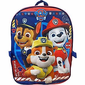 Ruz Paw Patrol Boy's 16 Inch Backpack With Removable Matching Lunch Box Set (Red-Blue)