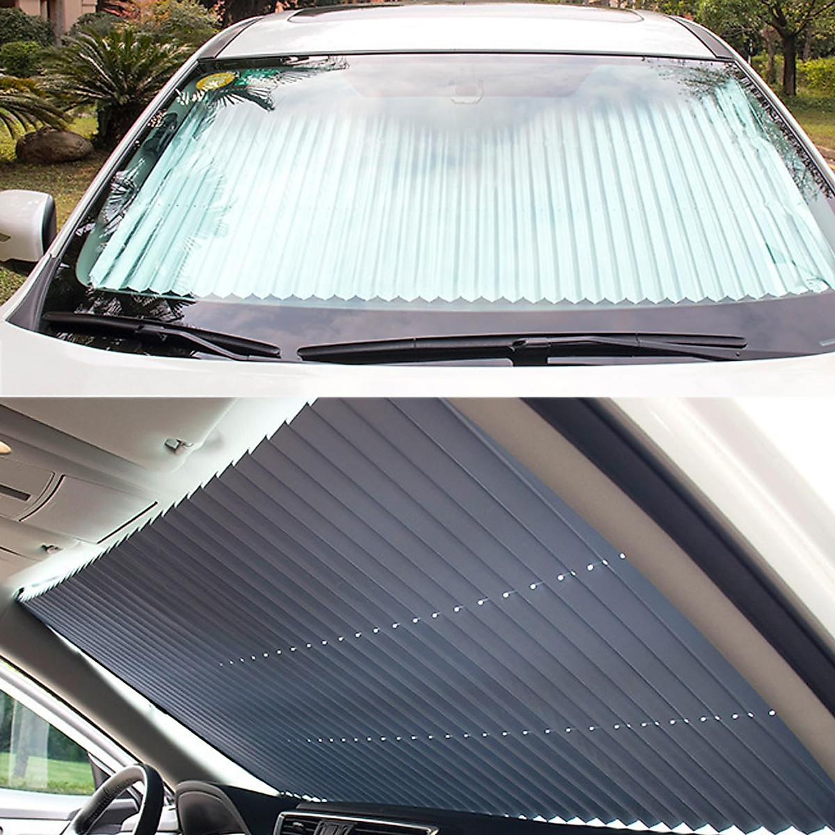 Naitmsad Retractable Windshield Sunshade, Black, Fabric, Roll Up, Extra Large (46cm/18.1in), Car Compatible