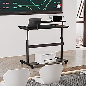 EUREKA ERGONOMIC Mobile Height Adjustable Standing Desk,41 Inch Rolling Stand Up Computer Workstation with Monitor Shelf, Portable Home Office Desk with Wheels,CPU Stand & Detachable Hutch, Black