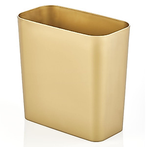 mDesign Small Plastic 1.8 Gallon Trash Can Wastebasket Garbage Bin for Bathroom - Slim Rubbish Waste Bin Trashcan for Master/Guest Bath, Bedroom, Kitchen, Laundry Room, Casi Collection, Soft Brass