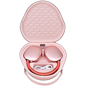 Elonbo Hard Carrying Case for Apple AirPods Max Wireless Over-Ear Headphones, New AirPods Max Bluetooth Headphones Travel Protective Cover Earphone Protector Storage Bag, Extra Space fits Charger.Pink