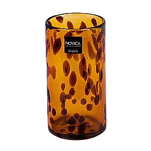 NOVICA Hand Blown Brown Recycled Glass Water Glasses,12 Oz 'Tall Tortoise Shell' (Set Of 6), Extra large, (15912)