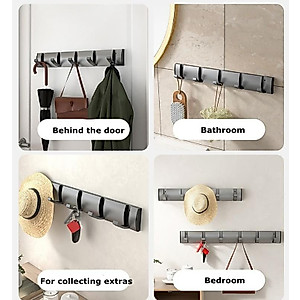 Shozafia Wall Mounted Coat Rack with Folding Hooks, Space-Saving, Modern, Sleek Flip Wall Mount Coat Hanger for Coats, Purses, Scarfs (Gray,5 Hooks)