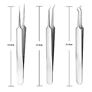 3 Pcs Stainless Steel Blackhead Splinter Remover Tweezers Blackhead Removal Needle Pointed Tweezers Ingrown Hair Tweezers