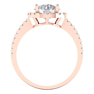 1.86 Ct Round Cut Clear Simulated Diamond 14K Rose Gold Halo Solitaire with Accents Engagement Promise Bridal Ring Size 10.75