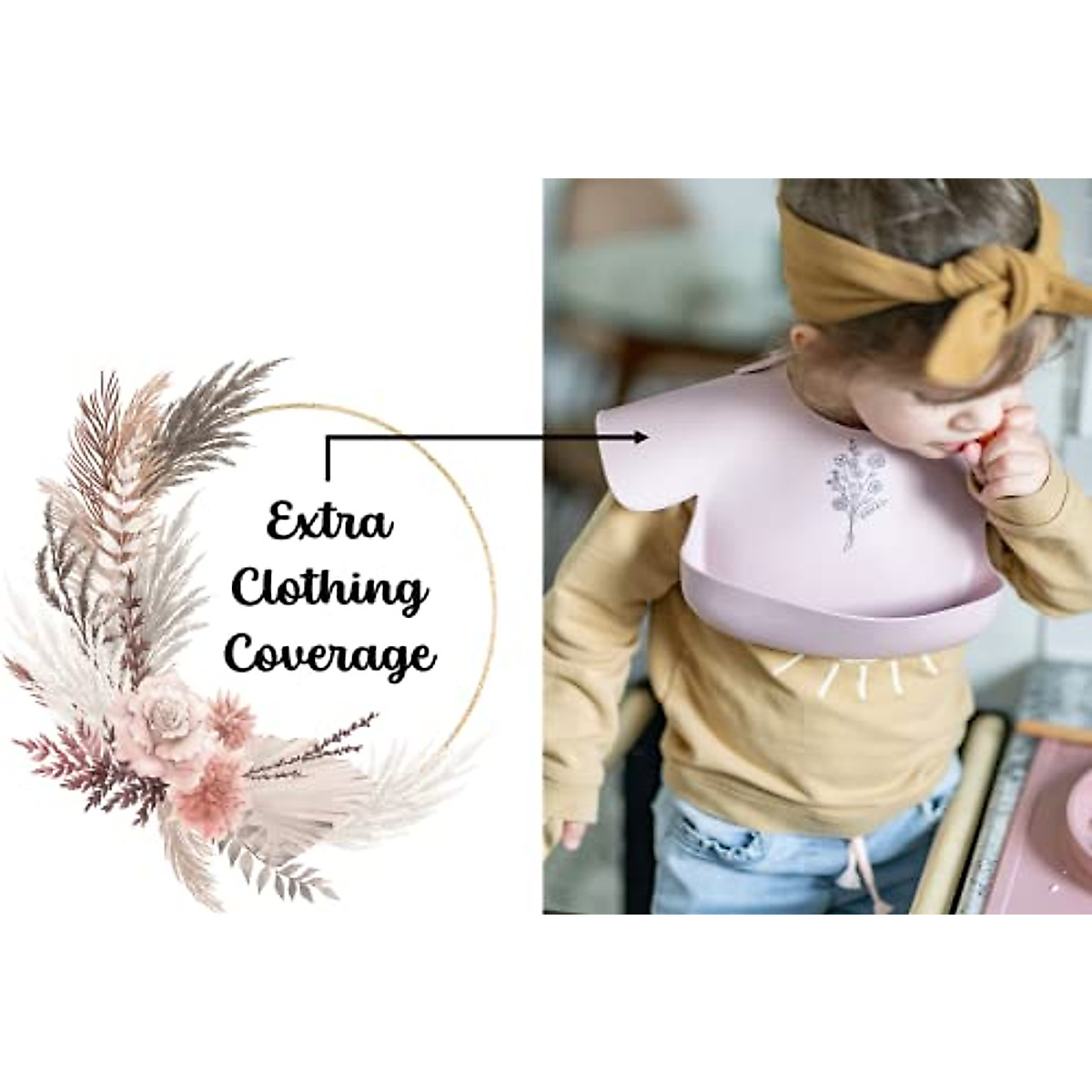 blessed+beloved Silicone Bibs for Babies | Waterproof Baby Silicone Bibs with Food Catcher Pouch and Shoulder Cover | Set of 2 Silicone Baby Bibs | Boho Minimalist Silicone Bib|Baberos para Bebe Niña