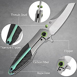 KANSEPT Mistaken Folding Knives for Men EDC Camping Pocket Folding Knife 3.58'' Satin CPM 20CV Blade with Titanium Twill Carbon Fiber Handle Everyday Carry K1053A2