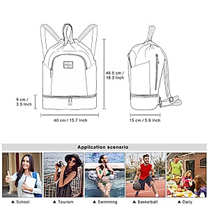 Kamo Drawstring Backpack Bag - Sport Swimming Yoga Backpack with Shoe Compartment, Two Water Bottle Holder for Men Women Large String Backpack Athletic Sackpack for Travel