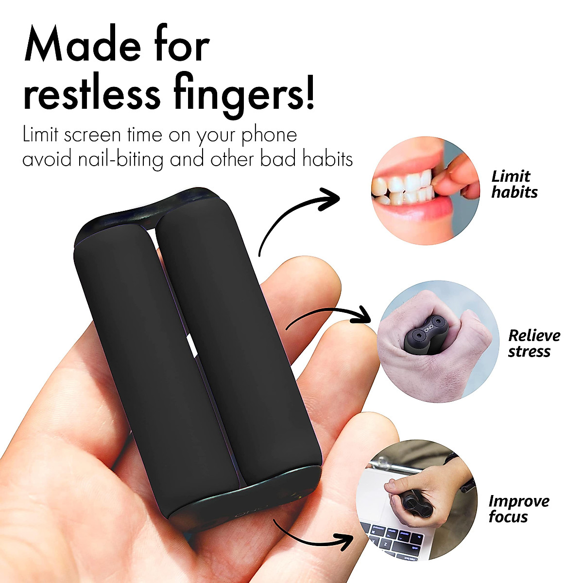 ONO Roller - Handheld Fidget Toy for Adults | Help Relieve Stress, Anxiety, Tension | Promotes Focus, Clarity | Compact, Portable Design (Junior Size/ABS Plastic, Black)