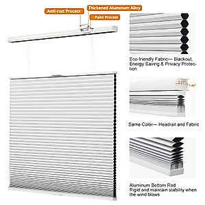 Persilux Blackout Cellular Cordless Shades, Honeycomb Window Blinds for Windows, Top Down Bottom Up Accordion Window Shades for Home, Thermal Insulated Door Blinds & Shades (93" W x 60" H, White)