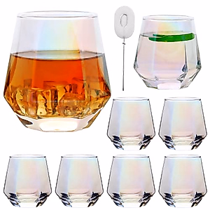 Ufrount Diamond Wine Glasses Set of 8,Iridescent Stemless Red Wine Glass Cup,Geometric 10 OZ Christmas Wine Glassware White Wine Party Glass Tumblers for Bourbon,Whiskey,Wedding