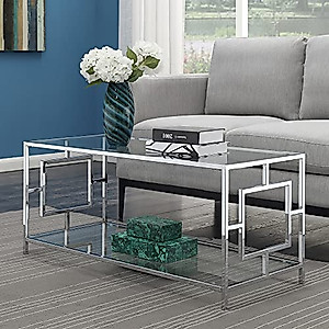 Town Square Chrome Coffee Table with Shelf, Glass/Chrome