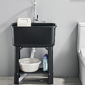 Utility Sink By,Heavy Duty Floor Mounted Freestanding Wash Station,Polypropylene Freestanding Tub Utility Sink,with Drain and Faucet,for Washing Room, Basement, Shop