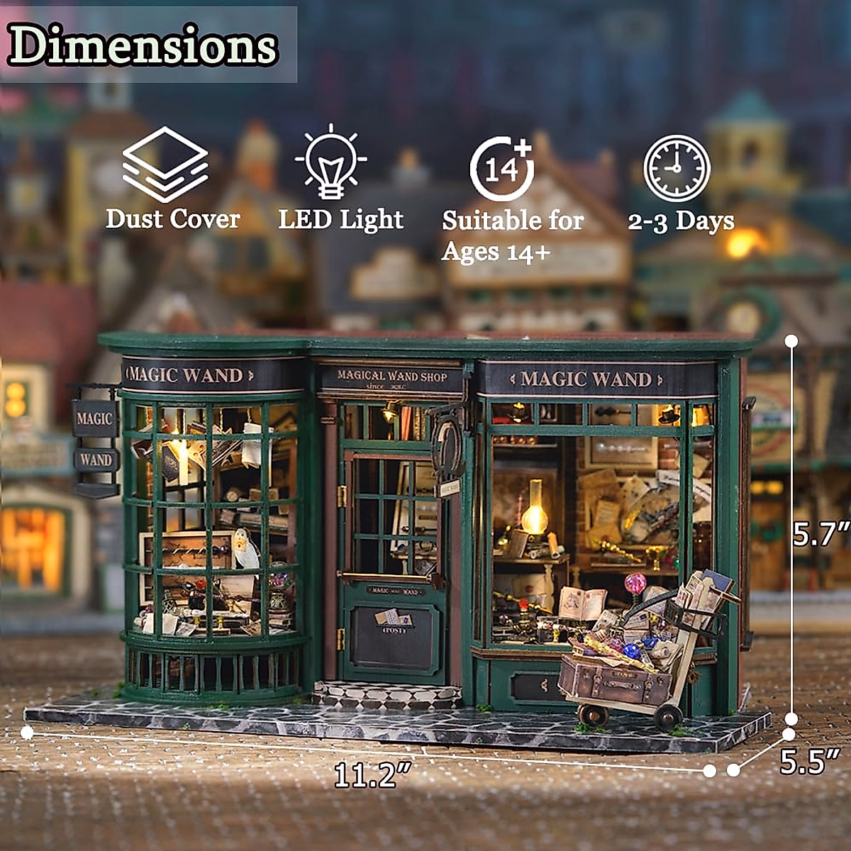 TuKIIE DIY Miniature Dollhouse Kit with Furniture, 1:24 Scale Creative Room Opened & Closed Movie Inspired Wooden Doll House Plus Dust Proof for Kids Teens Adults(Magical Wand Shop)