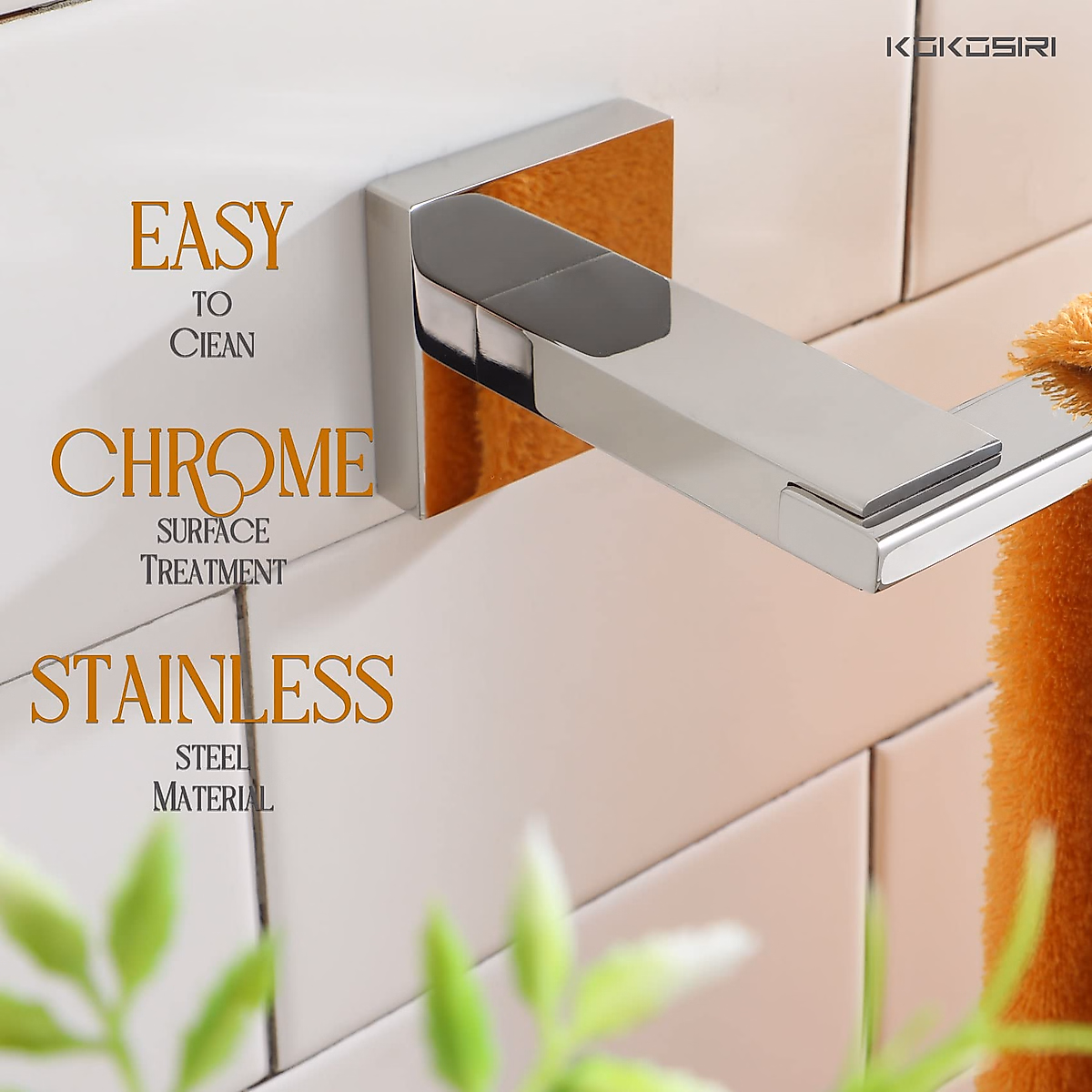 KOKOSIRI Bath Towel Bar Chrome Bathroom Hardware Towel Holder Wall Mounted for Kitchen Toilet 24 Inches Necklace Holder Polished Stainless Steel B4006CH-L24