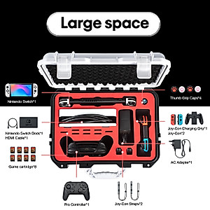 DEVASO Carrying Case for Nintendo Switch Travel Case, Professional Deluxe Waterproof Case Soft Lining Hard Case for Nintendo Switch OLED Model Console Pro Controller & Accessories (Black&White)