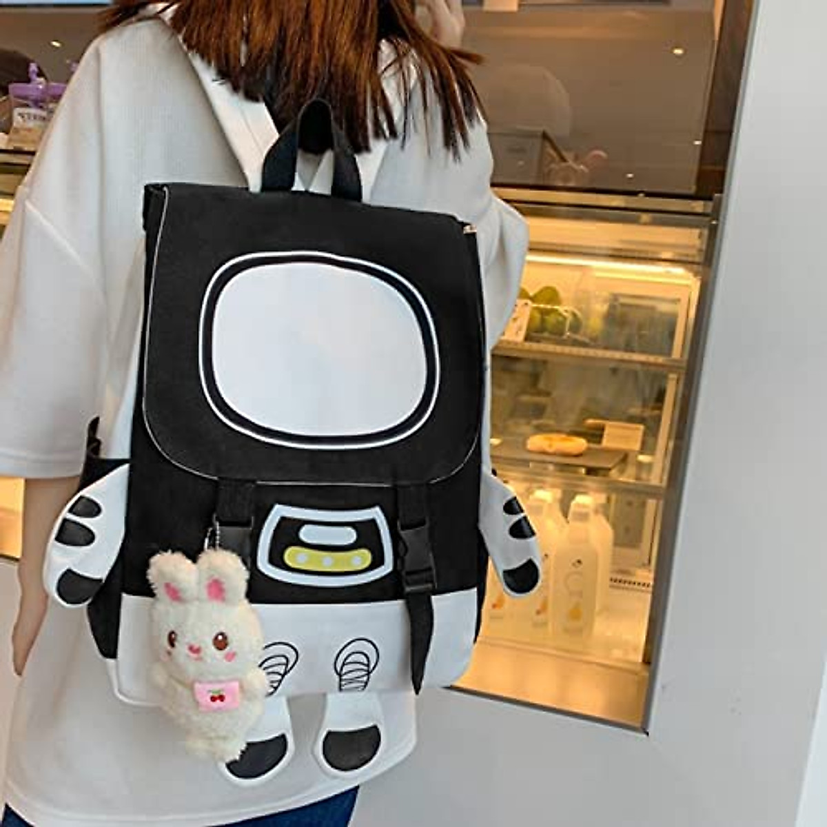Kawaii Backpack for Teen Girls Boys School College Travel Aesthetic Bookbag with Cute Pendant Casual Bag Schoolbag Daypack (Black/White)